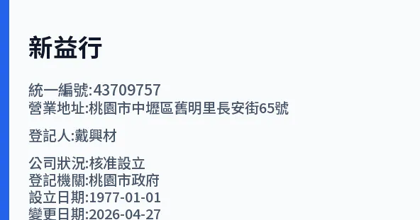 新益行的照片-統編 43709757(桃園市) 公司登記資料與營業項目詳細圖表