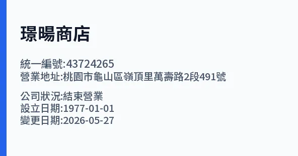 璟暘商店的照片-統編 43724265(桃園市) 公司登記資料與營業項目詳細圖表