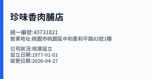 珍味香肉脯店的照片-統編 43731821(桃園市) 公司登記資料與營業項目詳細圖表