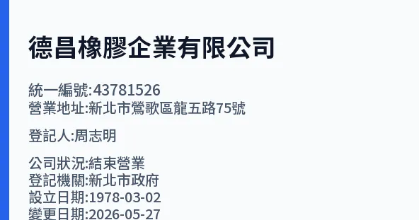德昌橡膠企業有限公司的照片-統編 43781526(新北市) 公司登記資料與營業項目詳細圖表