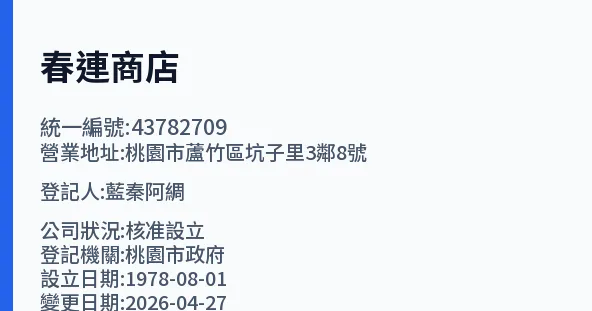 春連商店的照片-統編 43782709(桃園市) 公司登記資料與營業項目詳細圖表