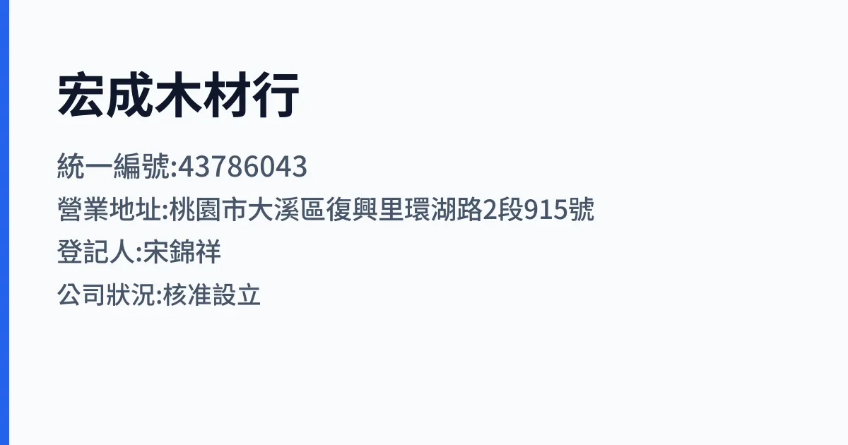 宏成木材行 - 統編 43786043(桃園市) 公司登記資料與營業項目詳細圖表