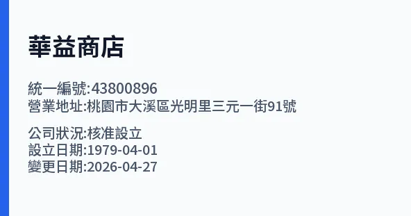 華益商店的照片-統編 43800896(桃園市) 公司登記資料與營業項目詳細圖表