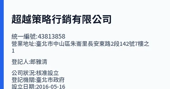 超越策略行銷有限公司的照片-統編 43813858(臺北市) 公司登記資料與營業項目詳細圖表