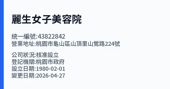 麗生女子美容院的照片-統編 43822842(桃園市) 公司登記資料與營業項目詳細圖表
