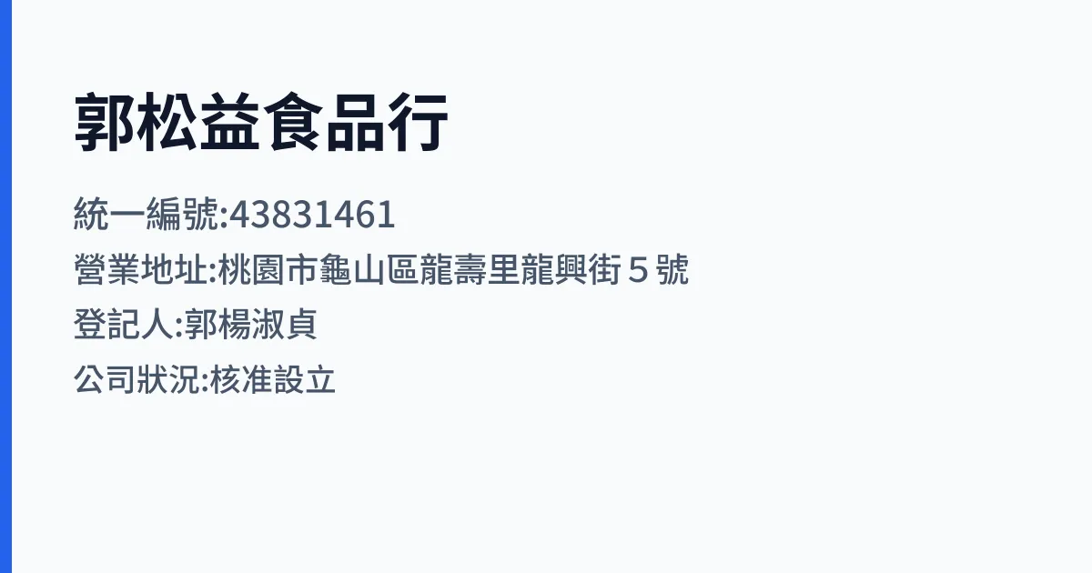 郭松益食品行 - 統編 43831461(桃園市) 公司登記資料與營業項目詳細圖表