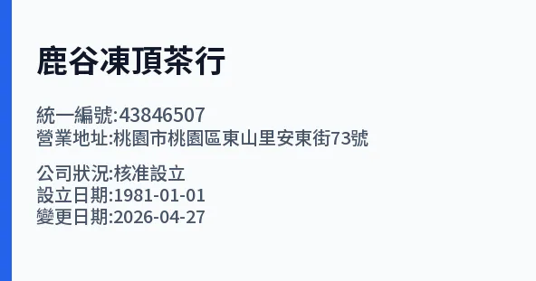 鹿谷凍頂茶行的照片-統編 43846507(桃園市) 公司登記資料與營業項目詳細圖表