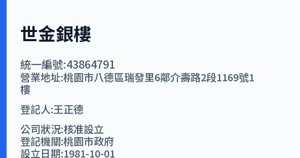 世金銀樓的照片-統編 43864791(桃園市) 公司登記資料與營業項目詳細圖表