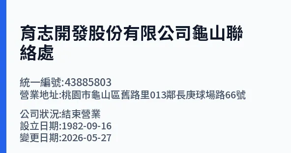 育志開發股份有限公司龜山聯絡處的照片-統編 43885803(桃園市) 公司登記資料與營業項目詳細圖表