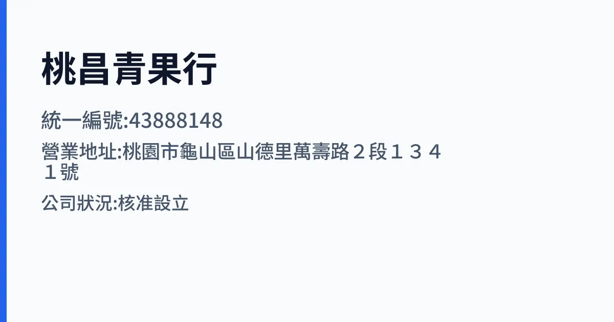桃昌青果行 - 統編 43888148(桃園市) 公司登記資料與營業項目詳細圖表