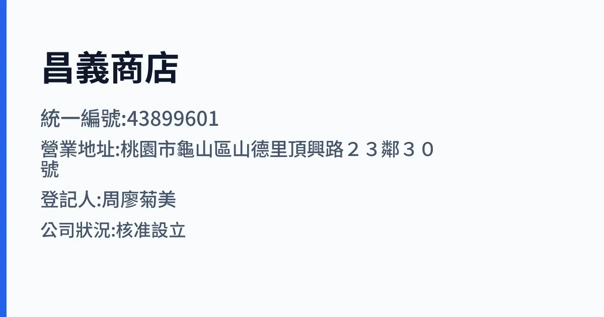 昌義商店 - 統編 43899601（桃園市） 公司登記資料與營業項目詳細圖表