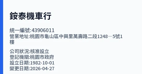 銨泰機車行的照片-統編 43906011(桃園市) 公司登記資料與營業項目詳細圖表