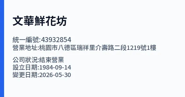文華鮮花坊的照片-統編 43932854(桃園市) 公司登記資料與營業項目詳細圖表