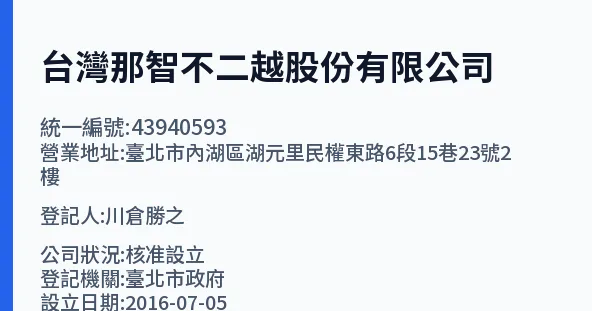 台灣那智不二越股份有限公司的照片-統編 43940593(臺北市) 公司登記資料與營業項目詳細圖表