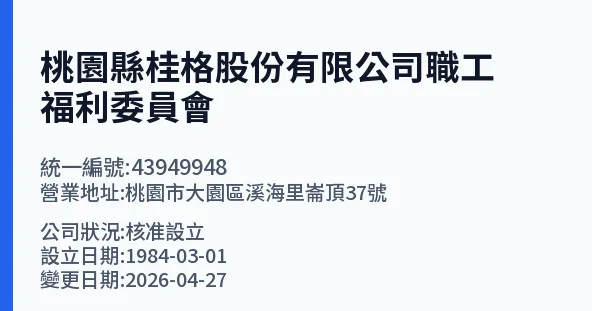 桃園縣桂格股份有限公司職工福利委員會的照片-統編 43949948(桃園市) 公司登記資料與營業項目詳細圖表