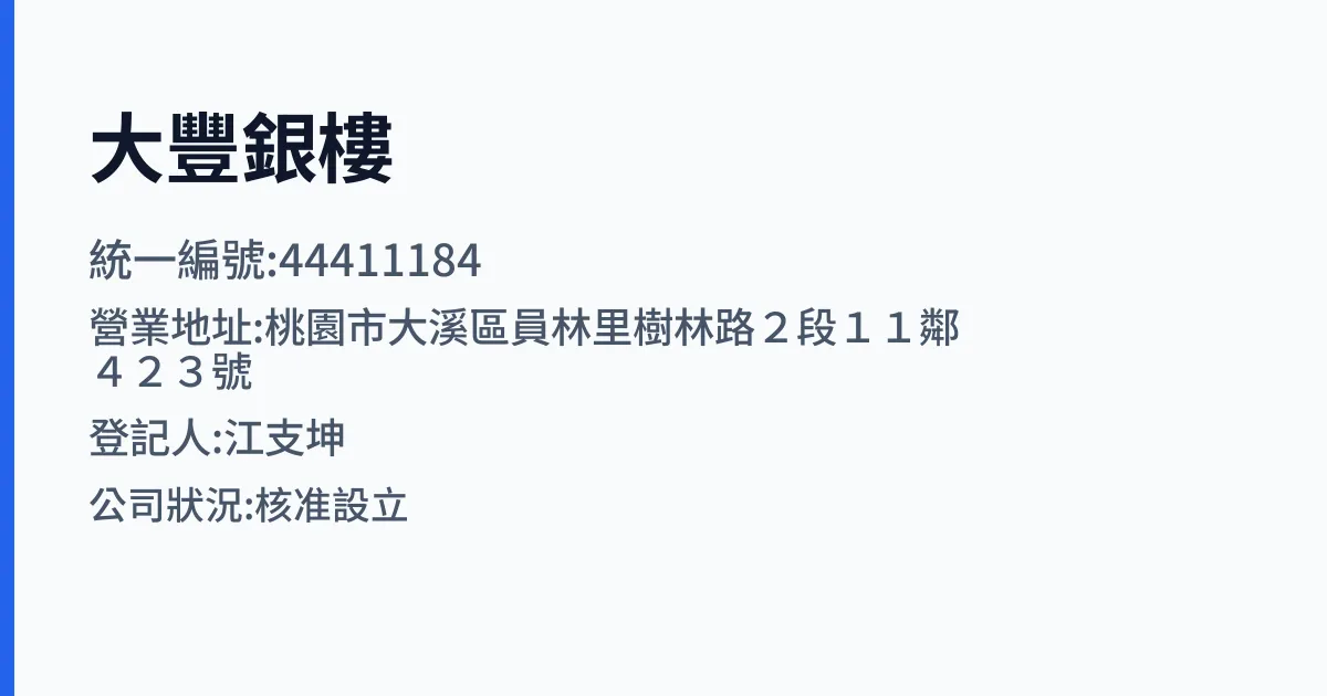 大豐銀樓 - 統編 44411184(桃園市) 公司登記資料與營業項目詳細圖表