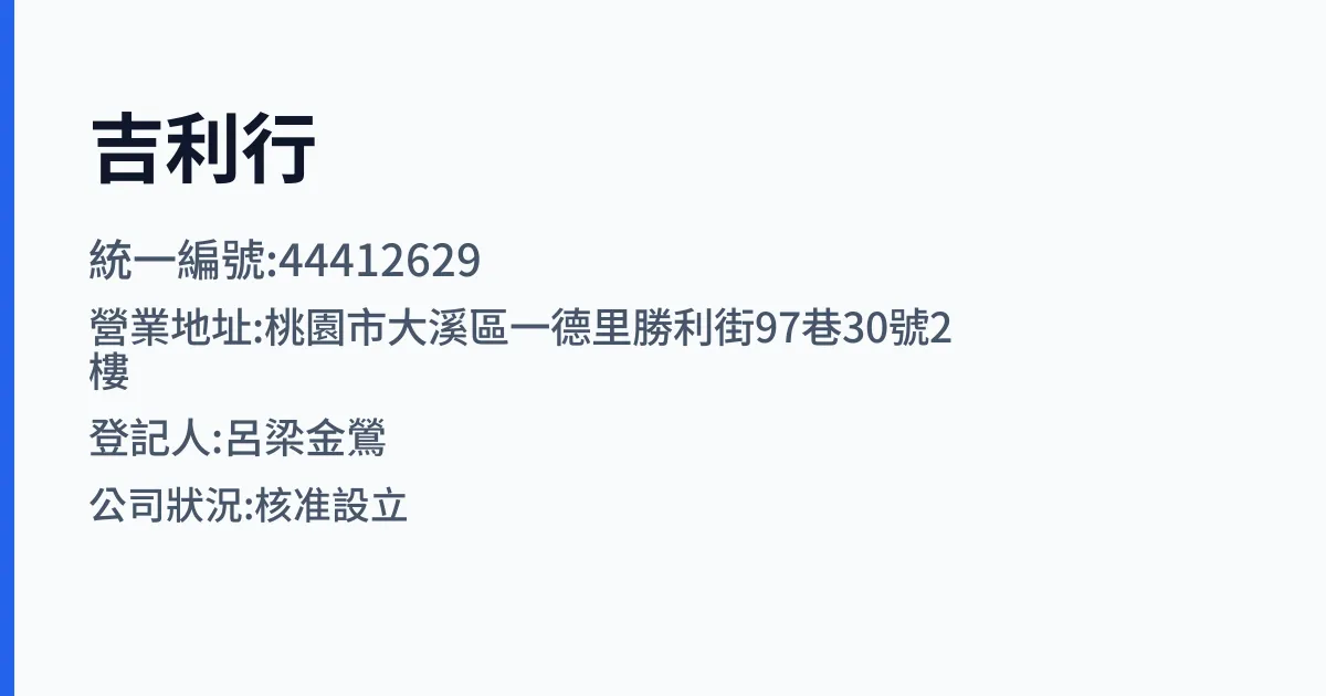 吉利行 - 統編 44412629(桃園市) 公司登記資料與營業項目詳細圖表