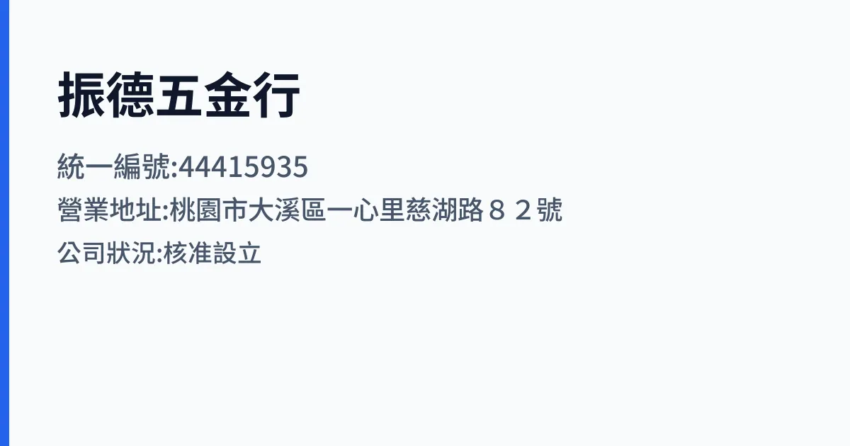 振德五金行 - 統編 44415935(桃園市) 公司登記資料與營業項目詳細圖表