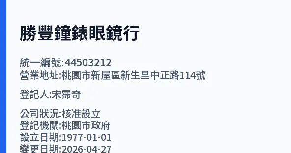 勝豐鐘錶眼鏡行的照片-統編 44503212(桃園市) 公司登記資料與營業項目詳細圖表