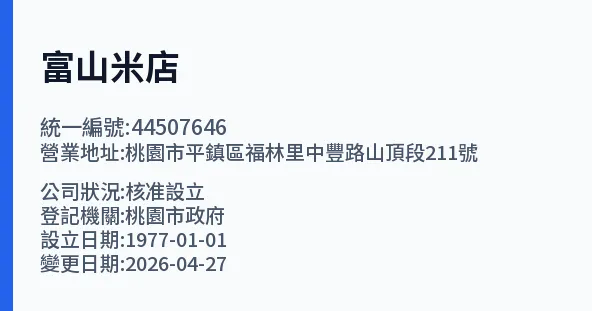 富山米店的照片-統編 44507646(桃園市) 公司登記資料與營業項目詳細圖表