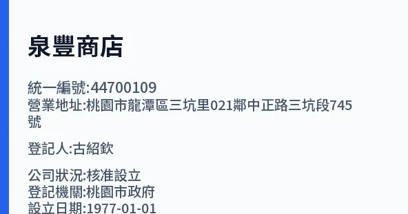 泉豐商店的照片-統編 44700109(桃園市) 公司登記資料與營業項目詳細圖表