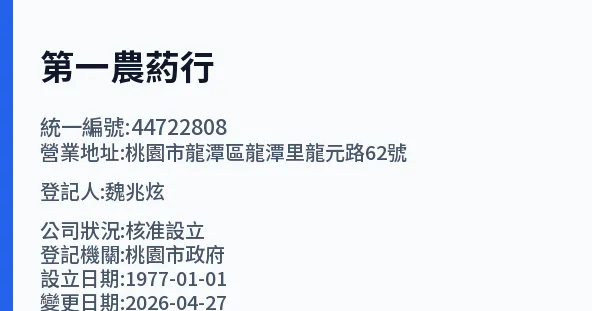 第一農葯行的照片-統編 44722808(桃園市) 公司登記資料與營業項目詳細圖表