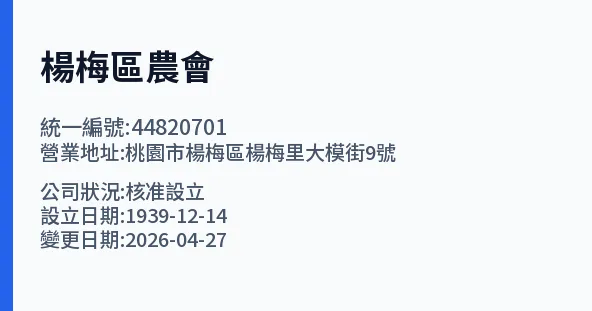 楊梅區農會的照片-統編 44820701(桃園市) 公司登記資料與營業項目詳細圖表