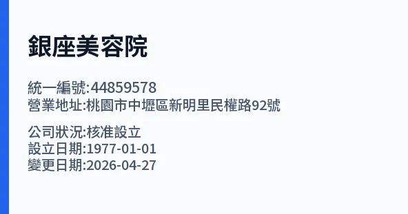 銀座美容院的照片-統編 44859578(桃園市) 公司登記資料與營業項目詳細圖表
