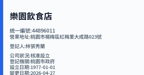 樂園飲食店的照片-統編 44896011(桃園市) 公司登記資料與營業項目詳細圖表