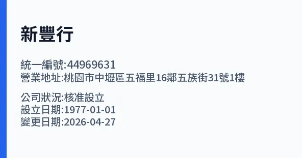 新豐行的照片-統編 44969631(桃園市) 公司登記資料與營業項目詳細圖表