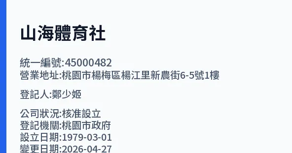山海體育社的照片-統編 45000482(桃園市) 公司登記資料與營業項目詳細圖表