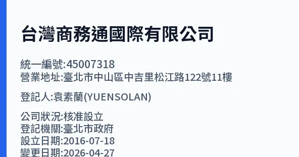 台灣商務通國際有限公司的照片-統編 45007318(臺北市) 公司登記資料與營業項目詳細圖表