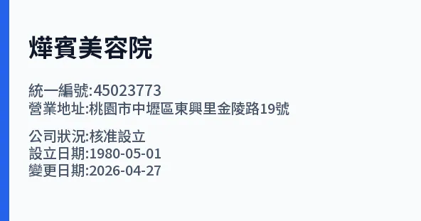 燁賓美容院的照片-統編 45023773(桃園市) 公司登記資料與營業項目詳細圖表