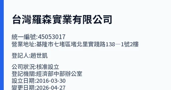 台灣羅森實業有限公司的照片-統編 45053017(基隆市) 公司登記資料與營業項目詳細圖表
