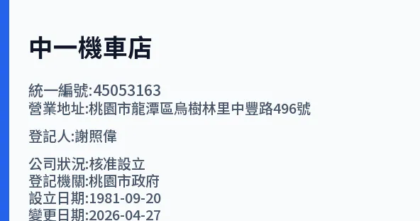 中一機車店的照片-統編 45053163(桃園市) 公司登記資料與營業項目詳細圖表