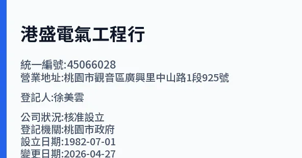 港盛電氣工程行的照片-統編 45066028(桃園市) 公司登記資料與營業項目詳細圖表