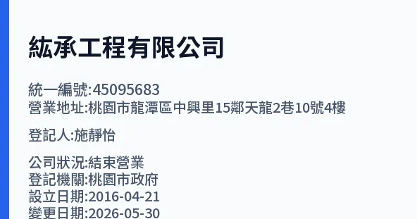紘承工程有限公司的照片-統編 45095683(桃園市) 公司登記資料與營業項目詳細圖表