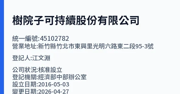 樹院子可持續股份有限公司的照片-統編 45102782(新竹縣) 公司登記資料與營業項目詳細圖表