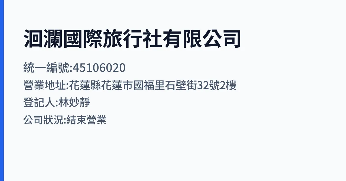 洄瀾國際旅行社有限公司 - 統編 45106020(花蓮縣) 公司登記資料與營業項目詳細圖表
