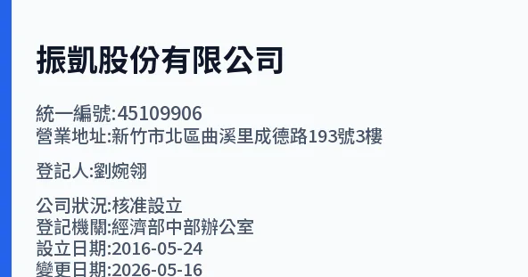 振凱股份有限公司的照片-統編 45109906(新竹市) 公司登記資料與營業項目詳細圖表