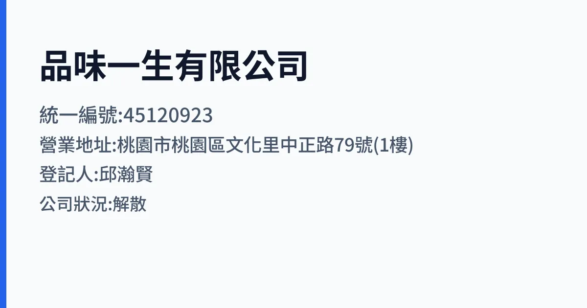品味一生有限公司 - 統編 45120923(桃園市) 公司登記資料與營業項目詳細圖表