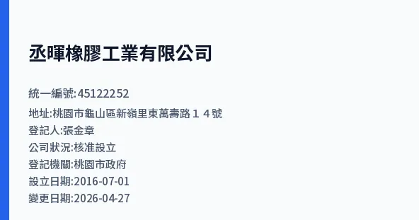 丞暉橡膠工業有限公司的照片-統編 45122252(桃園市) 公司登記資料與營業項目詳細圖表