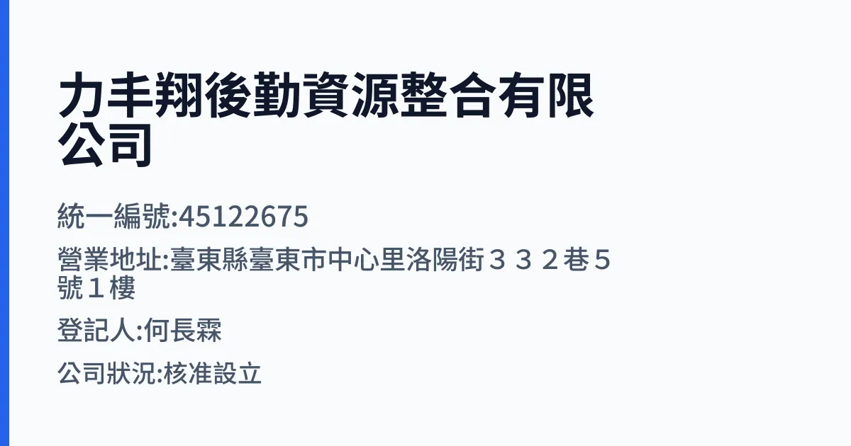 力丰翔後勤資源整合有限公司 - 統編 45122675(臺東縣) 公司登記資料與營業項目詳細圖表