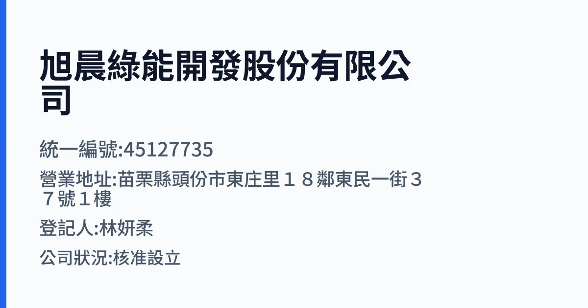 旭晨綠能開發股份有限公司 - 統編 45127735(苗栗縣) 公司登記資料與營業項目詳細圖表