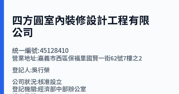 四方圓室內裝修設計工程有限公司的照片-統編 45128410(嘉義市) 公司登記資料與營業項目詳細圖表