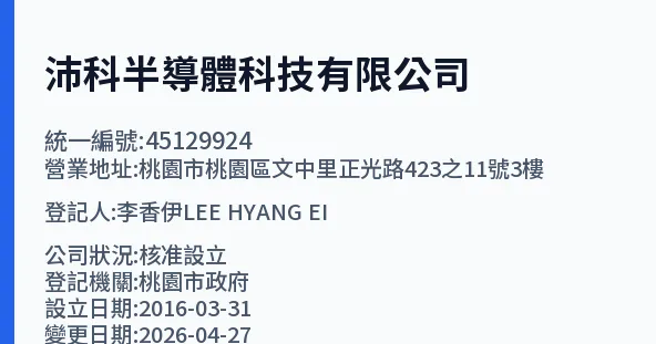 沛科半導體科技有限公司的照片-統編 45129924(桃園市) 公司登記資料與營業項目詳細圖表