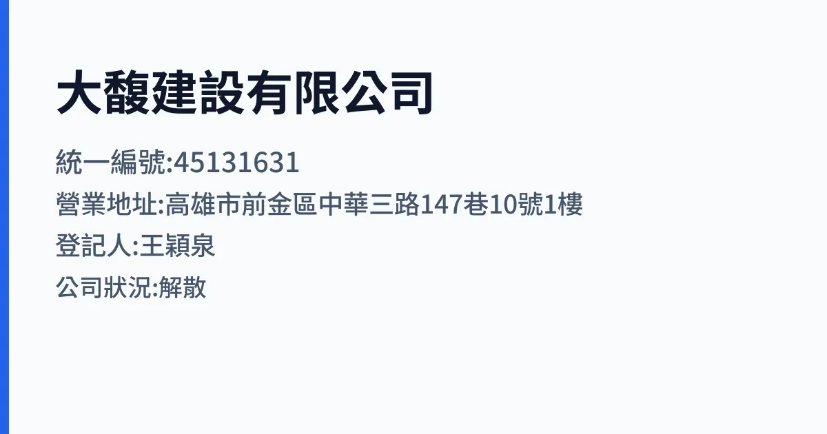 大馥建設有限公司 - 統編 45131631(高雄市) 公司登記資料與營業項目詳細圖表