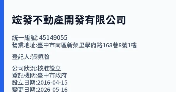 竤發不動產開發有限公司的照片-統編 45149055(臺中市) 公司登記資料與營業項目詳細圖表