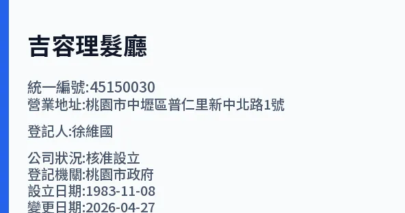吉容理髮廳的照片-統編 45150030(桃園市) 公司登記資料與營業項目詳細圖表