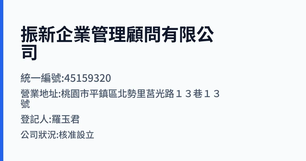 振新企業管理顧問有限公司 - 統編 45159320(桃園市) 公司登記資料與營業項目詳細圖表